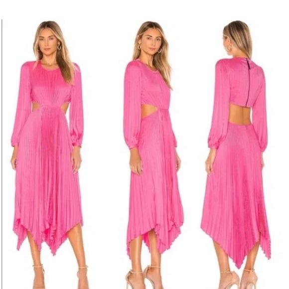 A.L.C. | Dresses | Alc Naples Hot Pink Pleated Midi Dress Cut Out Size ...